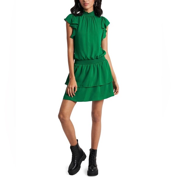 1. State | Dresses | State Green Mock Neck Flutter Sleeve Dress | Poshmark
